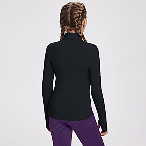 baleaf Girls Fleece Long Sleeve Shirts, Fall Jacket Half Zip Water Resistant Pullover Outdoor Camping Coat Kids Black M