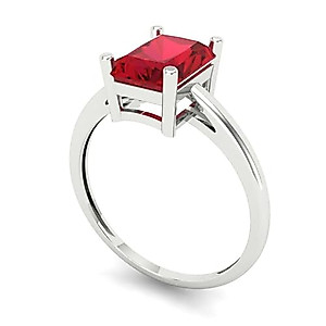 Clara Pucci 2.0 ct Emerald Cut Solitaire Simulated Ruby Engagement Wedding Bridal Promise Anniversary Ring 18K White Gold Size 7.75