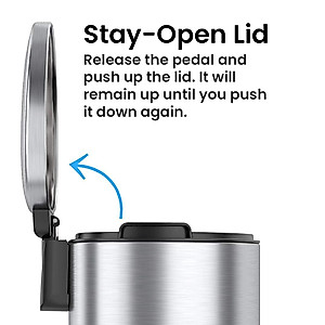 iTouchless SoftStep 2 Gallon Slim Bathroom Trash Can with Odor Filter and Removable Inner Bucket, Stainless Steel, 7 Liter Semi-Round Step Pedal Garbage Bin for Bedroom, Home, Office Cubicle