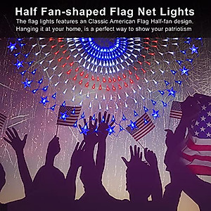 Qulist July 4th American Flag Lights, 250 LED Waterproof Half Fan Flag Light for Yard Garden Decoration,Festival,Holiday,4th of July Independence Day Party Decorations