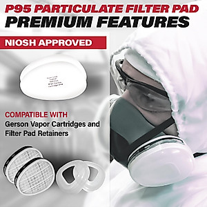 Gerson N95 Mask Replacement Filter - G95P P95 Particulate Filter Pad, 95% Filtration, for Adults, Use with Gerson Half-Mask and Full Face Respirators (10ea/Box)