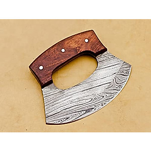 Handmade Damascus Chef Kitchen Ulu Knife Chef Knife Heavy Duty Damascus Handle Walnut Wood With Leather Sheath