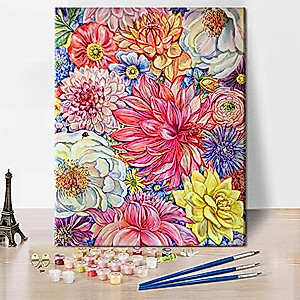 TUMOVO Floral Paint by Numbers for Adults Beginners Kits Floral DIY Oil Painting Kit Colorful Flower Canvas Acrylic Pigment Arts Craft for Home Wall Decor Gift 16x20 Inch