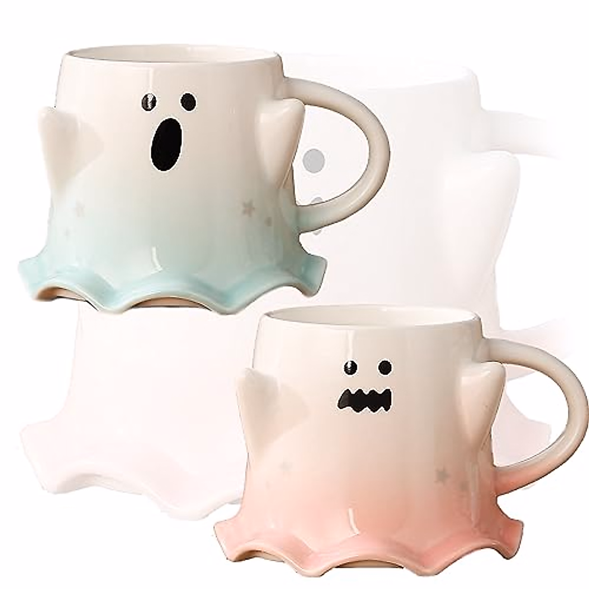 IVYDREVER Pumpkin Mug,Halloween Coffee Cups,Ceramic Coffee Mug, Cute Ghost Coffee Mug with Witch Hat Lid,Pumpkin Mug Ceramic Coffee Mugs and Tea Mug (Elf-Green+Pink)