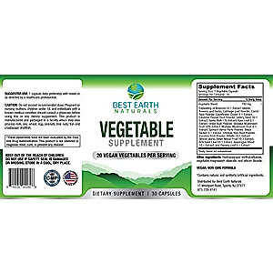 Best Earth Naturals Vegetable Supplement - 20 Vegan Vegetables Per Serving with Whole Food Superfoods, Vitamins & Minerals - 30 Day Supply