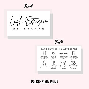 Lash Aftercare Extension Care Cards | 50 Pack | Eyelash False 2 x 3.5” inches Symbols 2-3 Week Refill Instructions Minimalist Gold foil Appearance Pink White and Black How to Care for Your Extensions