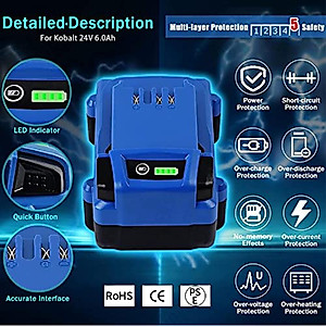 EMBRACESUN 6000mAh Battery Bank KB24A2 Li-ion Battery 24V Replacement for Kobalt 24V Max Battery KB624-03 KB524-03 KB424-03 KB224-03 KB124-03(Can't FIT Snow Joe &Sun Joe &Chain Saw)