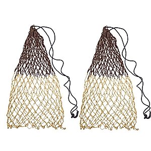 Derby Originals Superior Slow Feeder Soft Mesh Hanging Hay Net for Horses Set of 2, Brown/Khaki