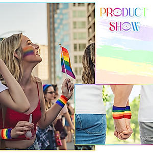 Sratte 24 Pcs Rainbow Striped Wrist Sweatbands Gay Pride Sweat Wristbands for Men Women Athletic Cotton Terry Cloth Wristband Gym Workout Sports LGBT Pride Parade Supplies(Red, Green, Purple)