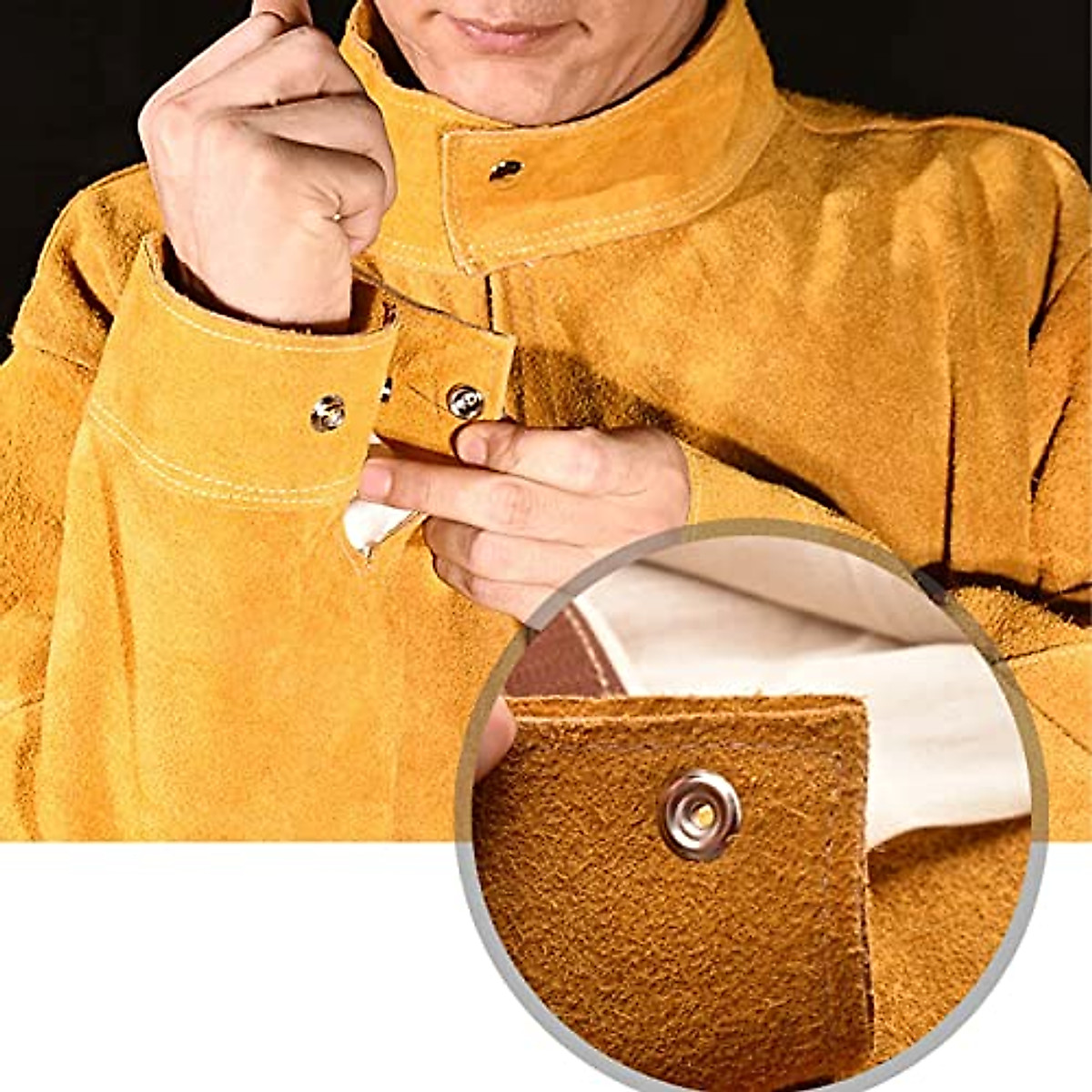 BAABJI Flame-Resistant Heavy Duty Leather Welding Jacket,Wearable Cowhide Suit, Flame Resistant, Cotton Lining, Ideal for Electrician, Welder, Porter,Blue a,XL