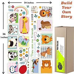 Waterproof Kids Wild Safari Animal Wall Stickers - Bathroom Mirror or Window - Peel & Stick Jungle Theme Unisex Wall Decals for Baby's & Kids Room, Nursery, Classroom, Playroom & Party Decorations