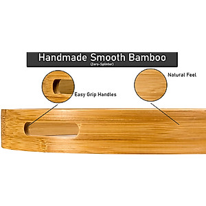 20 Bowls Large Round Bamboo Serving Tray, 16" White, Handles for Easy Transport