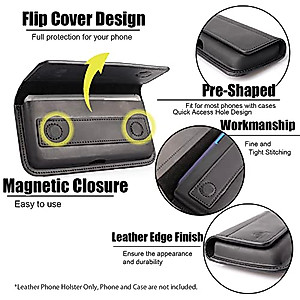 Topstache X-Large Leather Phone Holster,Flip Cell Phone Case with Belt Clip for S23 Ultra S23 Plus,Leather Case for iPhone 14 Pro Max,Universal Smartphone Leather Sheath for Phone with Protective Case