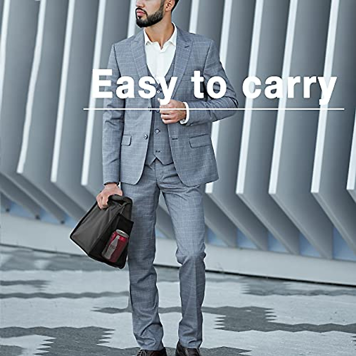 Reusable Lunch Sack Bag with Extra Storage Pockets, Knife, fork, spoon and Washable Napkin, Large Capacity Foldable Insulated Lunch Bag Tote for for Men, Women, Office, School,Picnic, Hiking (Black)