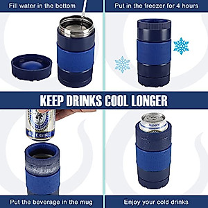 Opard 5 in 1 Freezable Can Cooler, Double-wall Insulated Stainless Steel Can Cooler for 12oz Slim and Standard Can, 16oz Can, 12oz Beer Bottle (Navy)