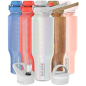COLDEST Sports Water Bottle - 3 Lids (Chug Lid, Straw Lid, Handle Lid) Tumbler with Handle on Lid Water Bottles Cup Vacuum Insulated Stainless Steel, Fits Cirkul Lid (46 oz, Cosmic Ice Glitter)