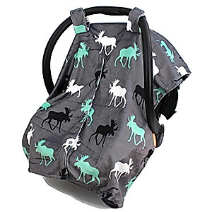 Dear Baby Gear Deluxe Car Seat Canopy - Infant Car Seat Cover - Baby Car Seat Covers - Carseat Canopy for Infant Car Seats - Car Seat Cover (Reversible Black, Grey, Mint Moose, Aztec Minky 40"x30")