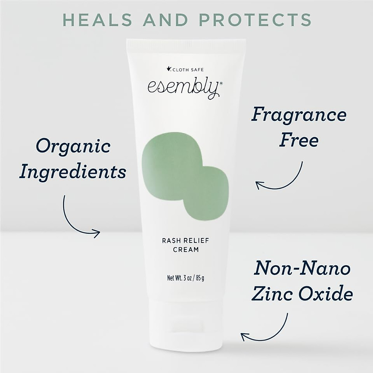 Esembly Rash Relief Cream, Organic and Cloth Friendly Zinc Oxide Barrier Cream, Soothes and Heals Diaper Rash, Natural Aid for Baby Bottom Discomfort, 3oz