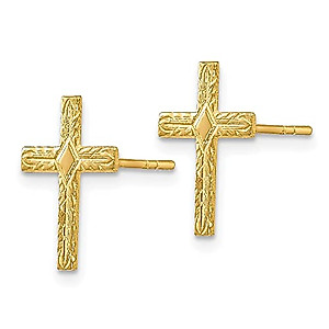 14K Yellow Gold Holy Cross Drop Dangle Christian Religious Earrings