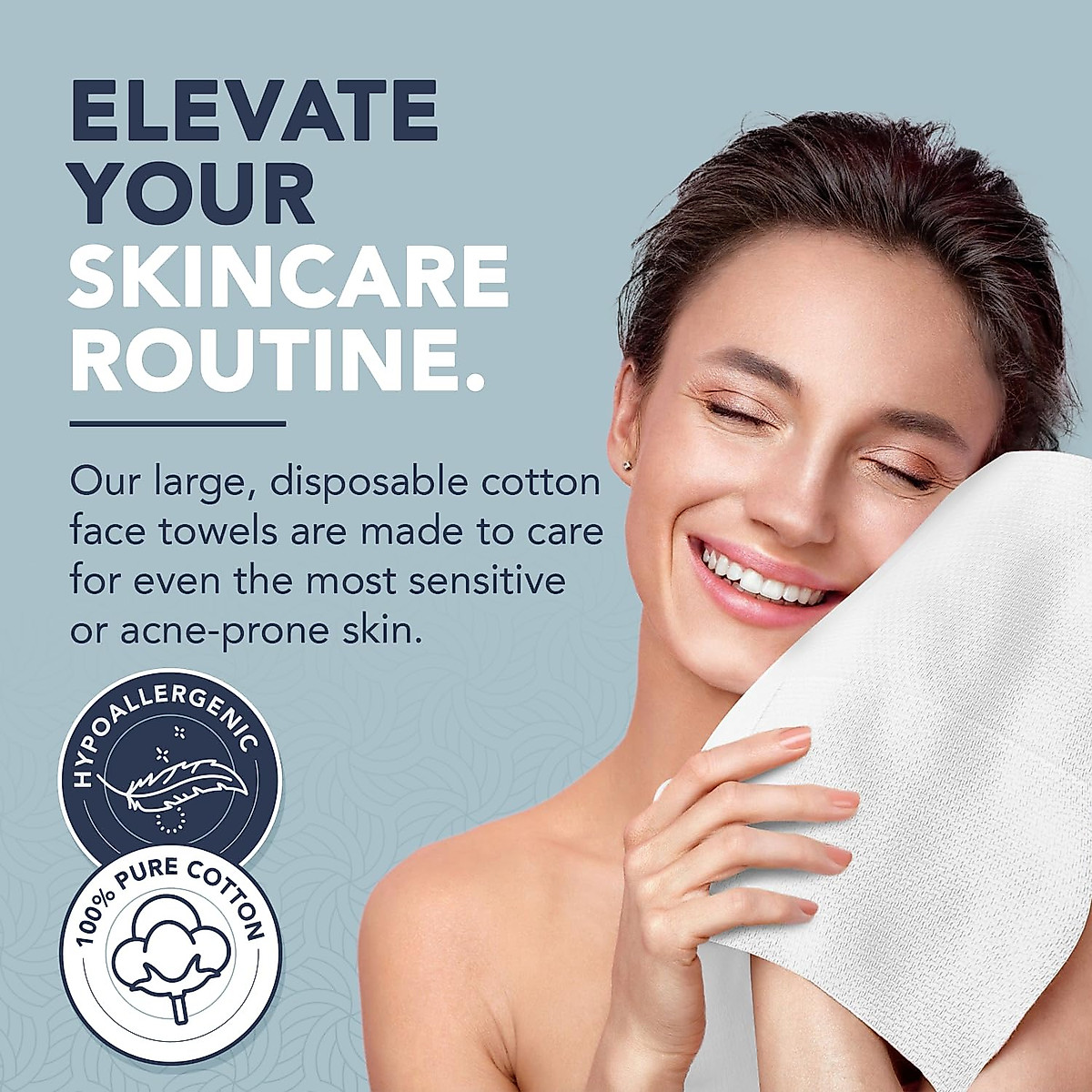 Dermacotton Disposable Cotton Face Towels – Super Soft Face Wipes, Hypoallergenic Makeup Remover Wipes, Suitable for All Skin Types Including Sensitive Skin – Biodegradable Facial Cloths (50 Pack)