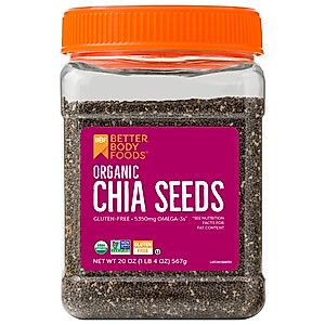 BetterBody Foods Organic Chia Seeds 1.25 lbs, 20 oz, with Omega-3, Non-GMO, Gluten Free, Keto Diet Friendly, Vegan, Good Source of Fiber, Add to Smoothies
