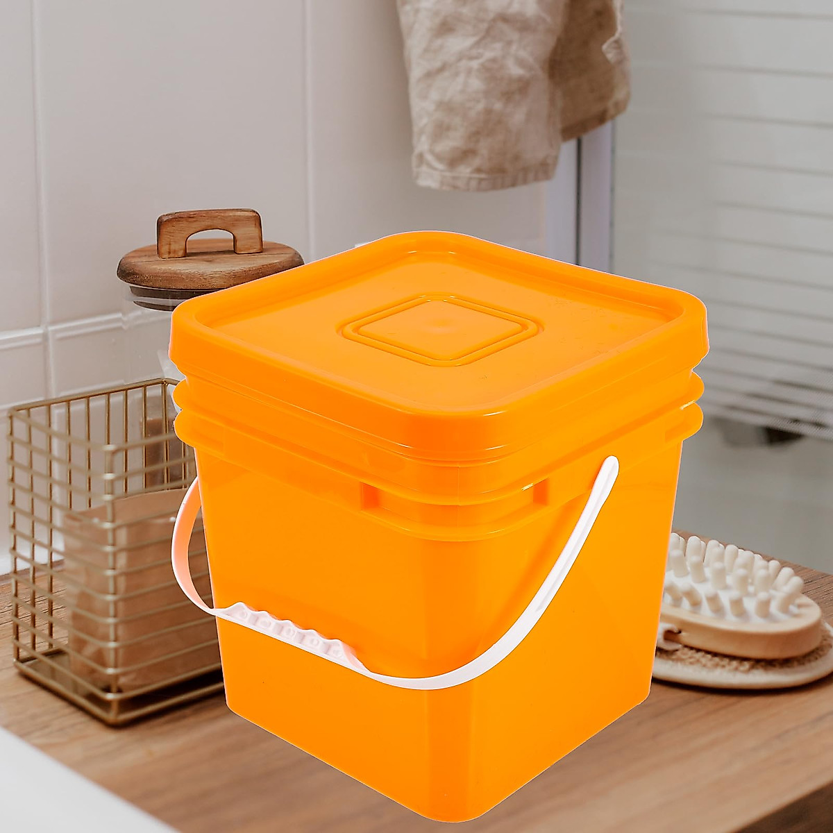 LUOZZY Large Laundry Detergent Storage Box Farmhouse Laundry Powder Container Square Washing Powder Bucket (10L Orange)