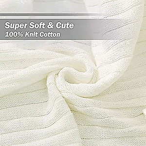 Fomoom Pom Pom Throw Blanket, Knit Blanket with Pompom Tassels, Decorative Cotton Blanket for Easter Gift, Lightweight Pom Poms Knitted Blanket (Off-White, 39"x59")