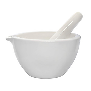 EISCO Porcelain Mortar & Pestle Set, 30oz (900ml) - Unglazed Grinding Surface - Excellent for Kitchen or Laboratory - Grinds Powdered Chemicals, Herbs & Spices - Pill Crusher - White