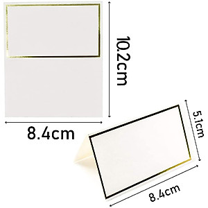 ccHuDE 50 Pcs Small Table Cards Wedding Place Cards White Name Cards Blank Seating Cards Party Table Tent Cards Place Setting Cards with Foil Border Golden