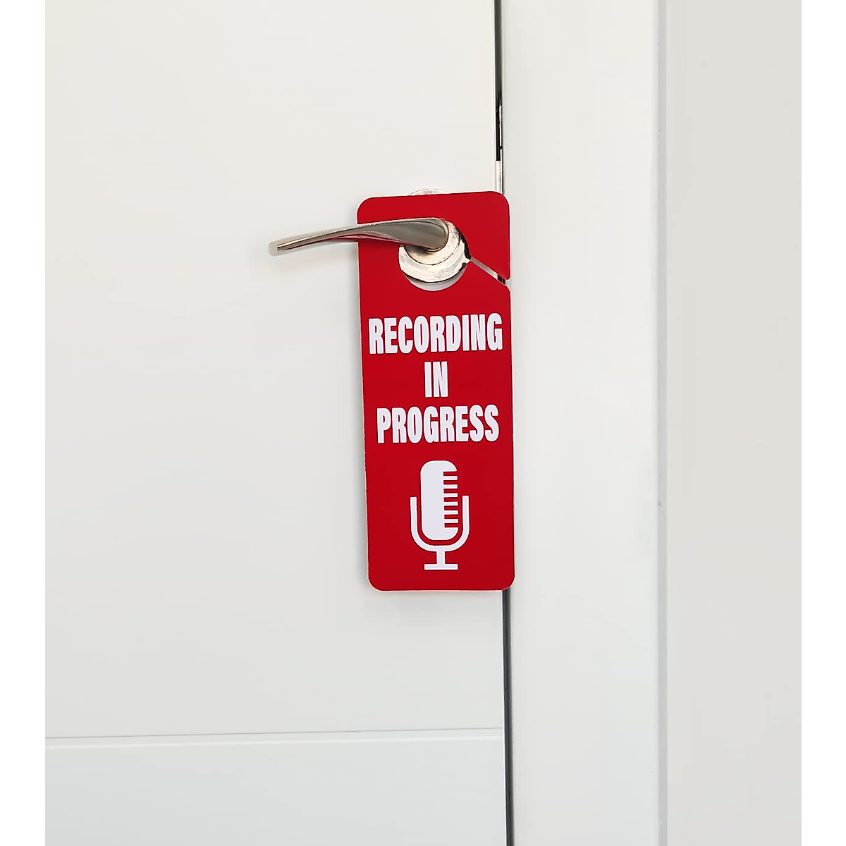 CLEVER SIGNS Recording in Progress - Please Do Not Disturb Sign, Door Knob Hanger 2 Pack, Double Sided, Ideal for Using in Any Room.