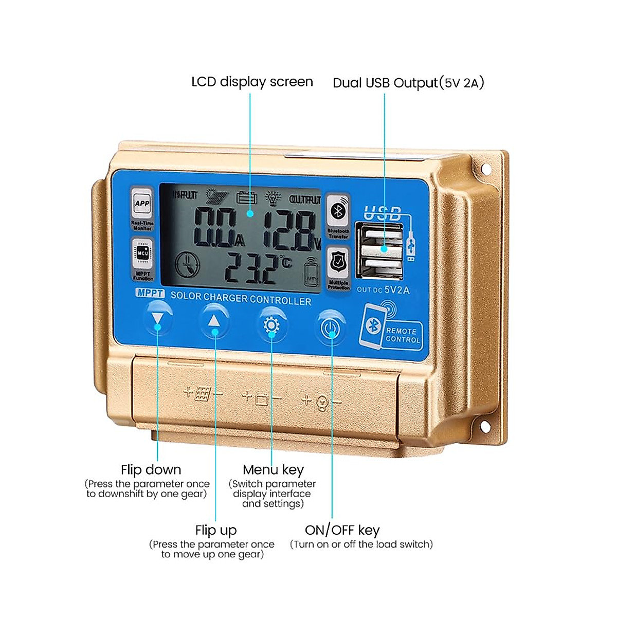 SUNYIMA 60A MPPT Solar Charge Controller 12v/24v Current Auto Focus MPPT Tracking Charge with Bluetooth LCD Display Dual USB Solar Regulator Charge Controller Multiple Load Control Modes (60A MPPT)