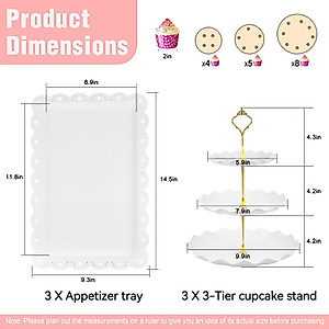 6 Pieces Cupcake Stand Set Cake Stands for Dessert Table Display Cup Cake Tier Stand Set with 3 Piece 3-Tier Cupcake Holder and 3 Pieces Appetizer Trays for Wedding Baby Shower Birthday Tea Party