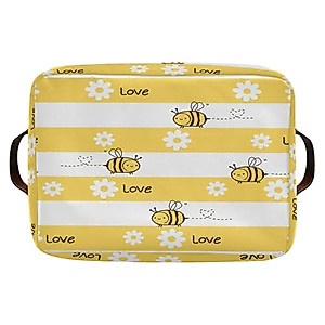 Storage Basket Cube Cartoon Animal Bee with Daisy Large Collapsible Storage Baskets Bins with Handles Laundry Organizer for Closet Shelves Nursery Bathroom Pantry, 1 Pack