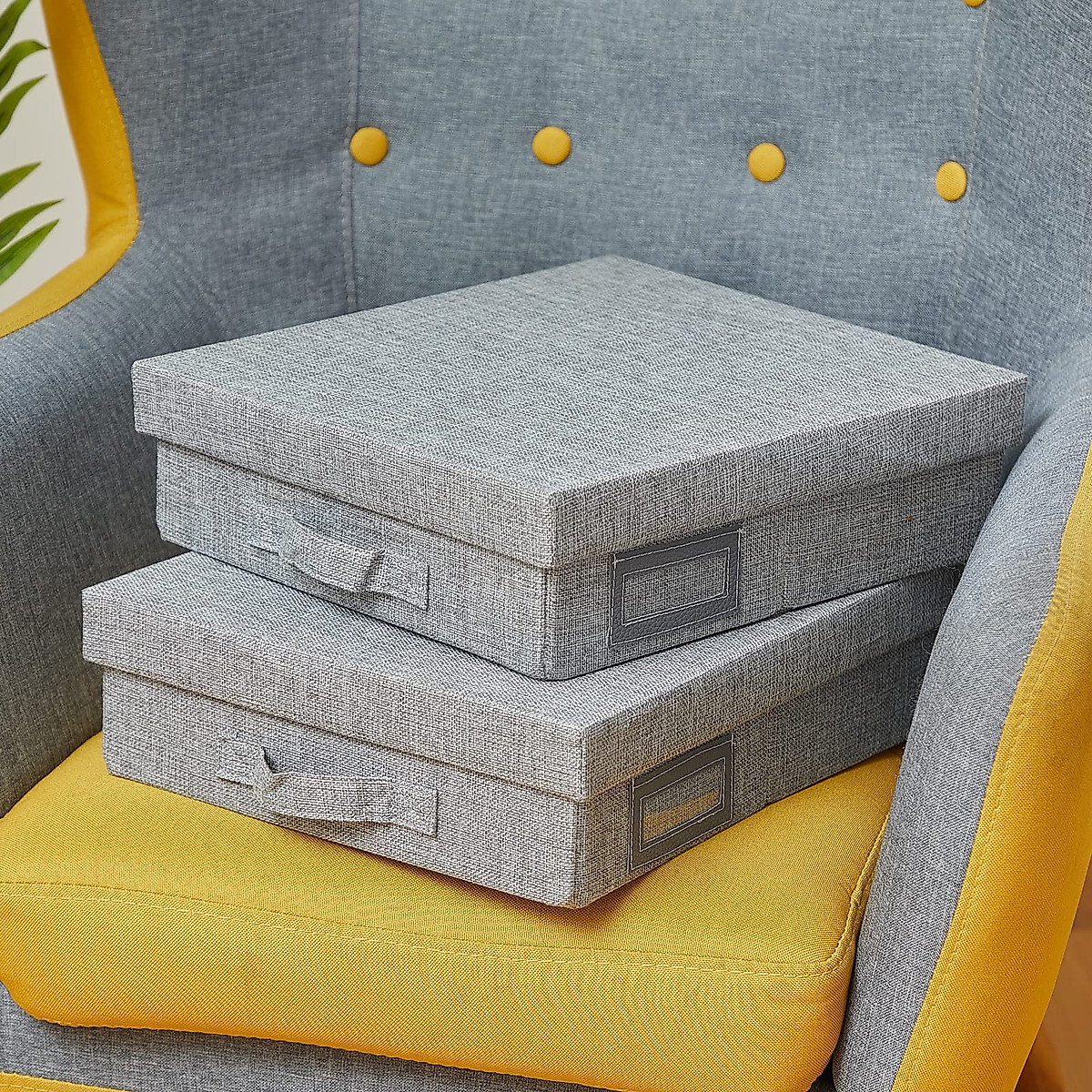 Mocolerno Linen Scrapbook Storage Box Photo Boxes Storage Document Letter File Box with Lid 14'' x 13''x 4'' Gray (1 pack)