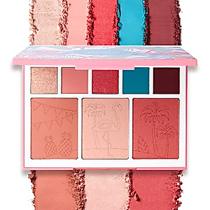 JOAH Beauty Flamingo Garden Cheek and Eyeshadow Palette, Highly Pigmented, Includes 5 Tropical Colored Eye Shadows, 2 Natural Blush Shades & 1 Pink Shimmer Highlighter, 1 Eye & Cheek Makeup Kit