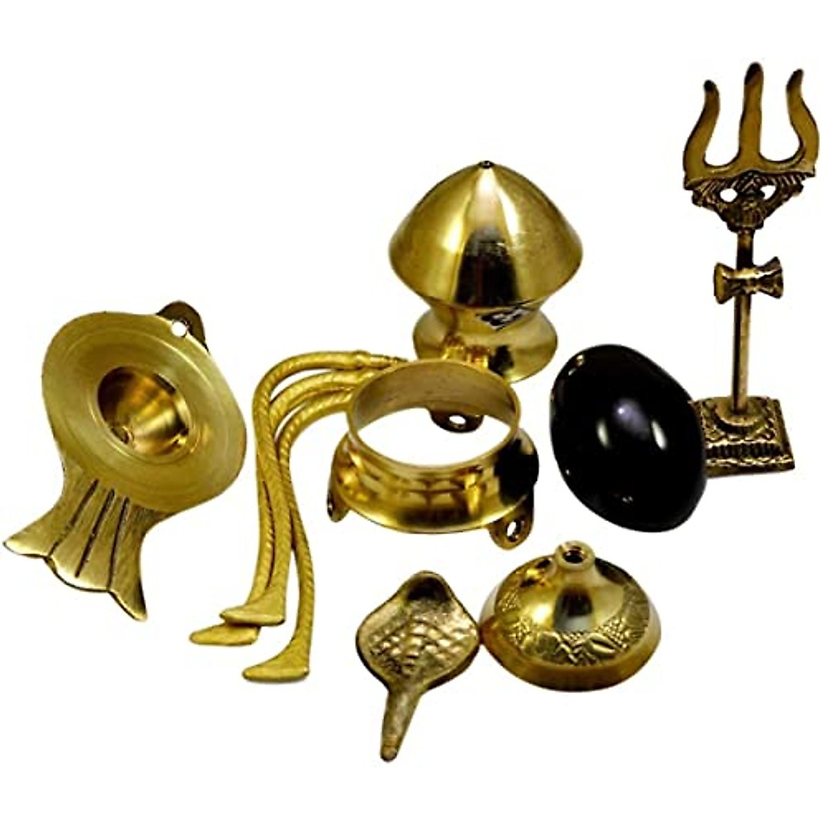 M Francisco Shiva Ling Lingam Shivling Prayer Statue Brass Stand with Thali + Hare Ram Hare Krishna Tulsi Bracelet