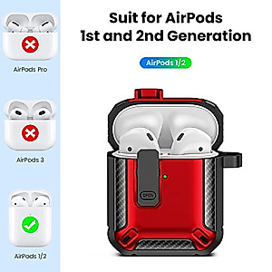 ACAGET for Airpods Case, Airpods 2nd Generation Case Cover with Keychain, Secure Lock Full Body Protective Rugged Shockproof Hard Shell Armor Case for AirPods 1 & 2 Supports Wireless Charge Black/Red