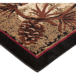Rustic Lodge Pine Cone Border Brown 8x10 Area Rug, 7'10x9'10