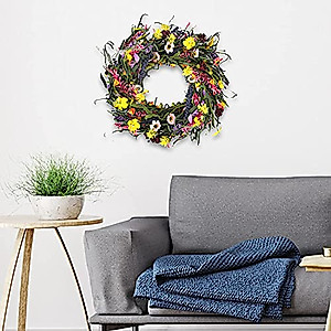 Sggvecsy Daisy and Lavender Wreath 22’’ Wildflower Spring Summer Artificial Silk Wreath for Front Door Home Wall Wedding Festival Farmhouse Holiday Decor