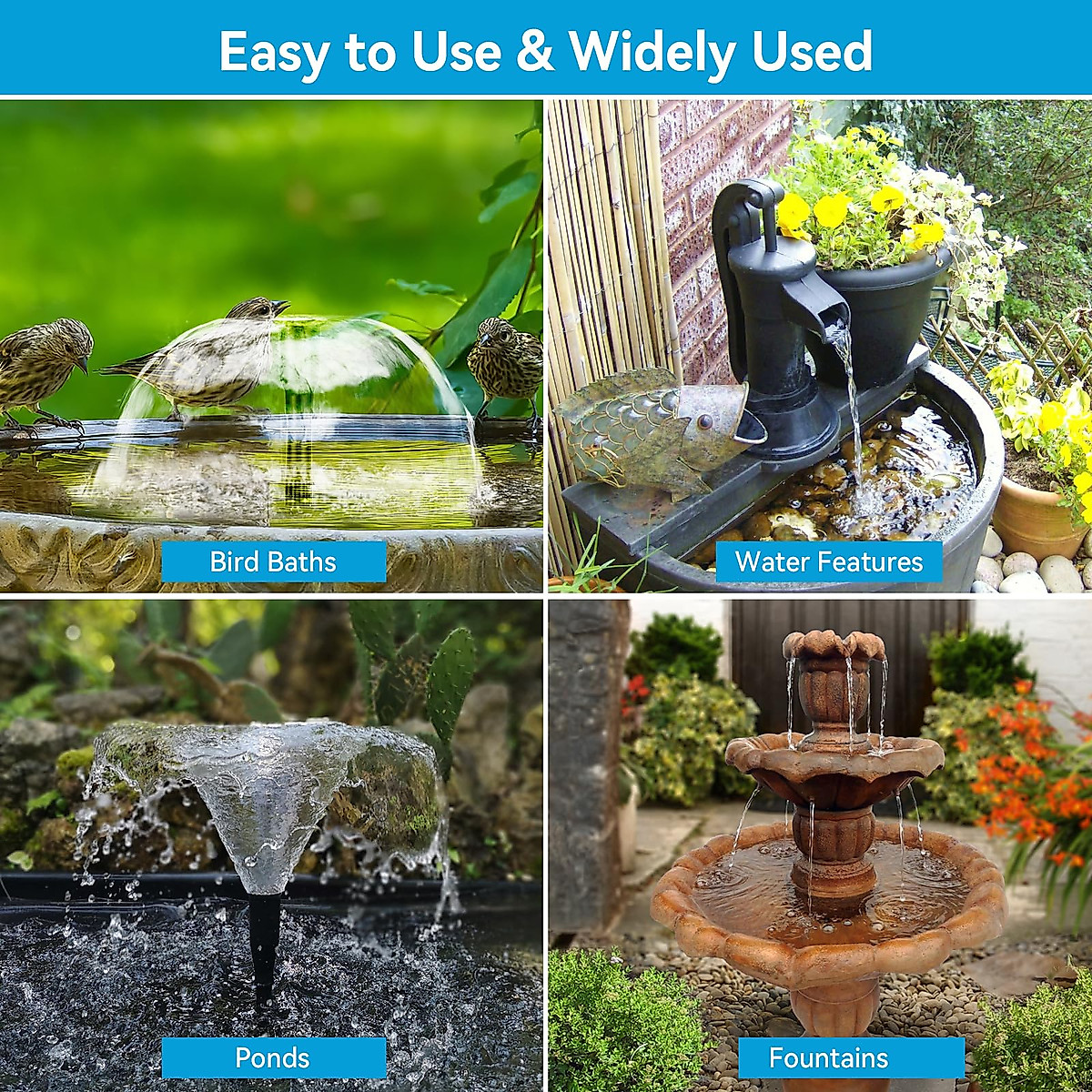 POPOSOAP Solar Fountain Pump with 3000mAh Battery Backup, 8W Solar Powered Bird Bath Fountain with Dry-run Protection & Double-layer Nozzles 5Ft Tubing for Pond, Bird Bath, Backyard Water Feature