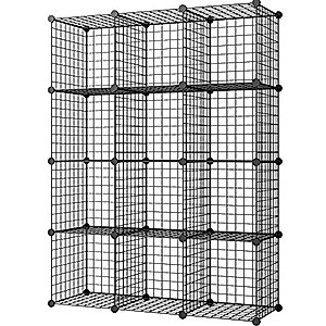 KOUSI DIY Wire Cube Storage, Modular Metal Shelf, Cubby Shelving, Stackable Grid Organizer, 12 Cube, Black