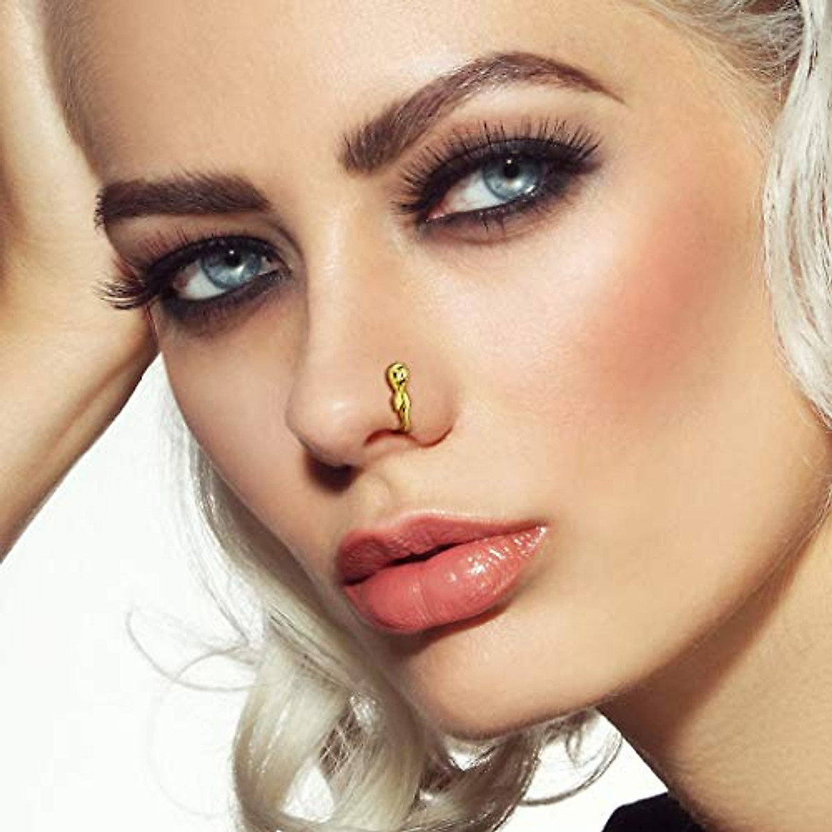 Covet Jewelry Snake Wrapped Around CZ Nose Crawlers 316L Surgical Steel Nose Bone Stud Rings