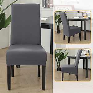 Stretch Dining Chair Slipcovers, XL/Oversized Removable Washable Soft Spandex Extra Large Dining Room Chair Covers for Kitchen Hotel Table Banquet Solid Color (2 Per Set, Gray)