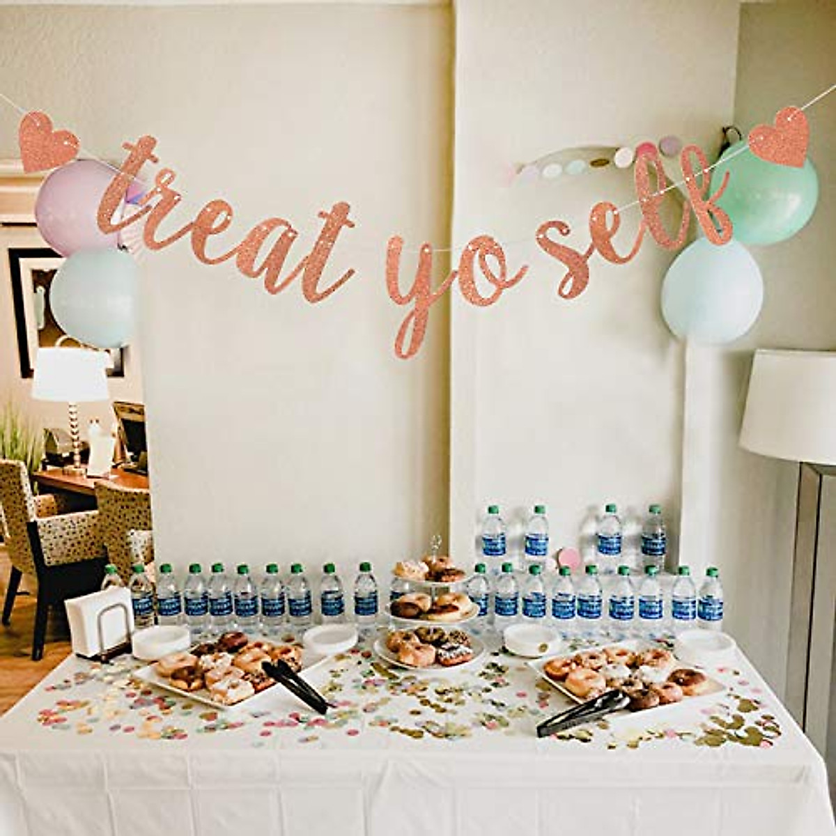 Rose Gold Treat yo self Banner-Dessert/Ice Cream/Popcorn Table Decorations-Home Party Supplies