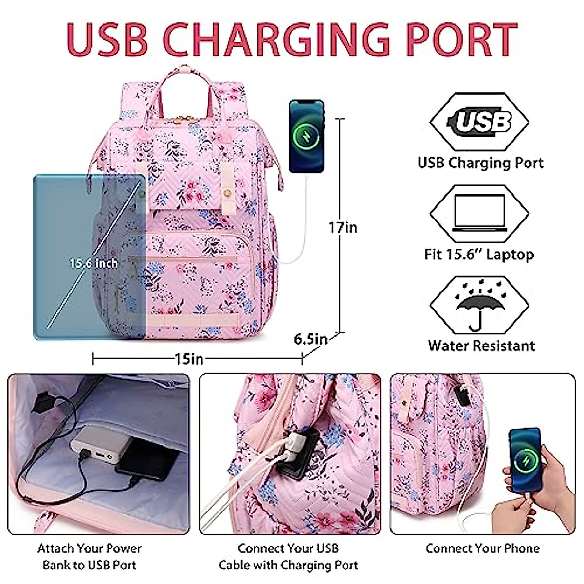 HIDDS Laptop Backpack Girls 15.6 Inch Bundle with Women Purses Backpack College School Bag Baby Diaper Backpacks