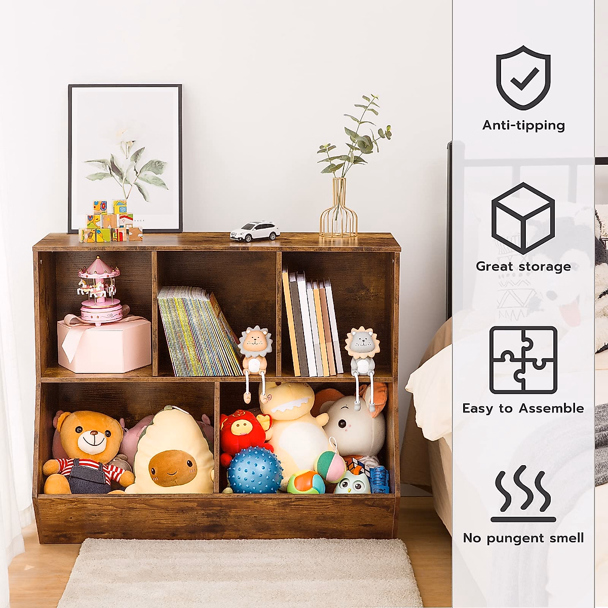 HOOBRO Storage Chest, Wooden Storage Box Kids Bookshelf, Bookcase Footboard BF75CW01G1-BF32CW01