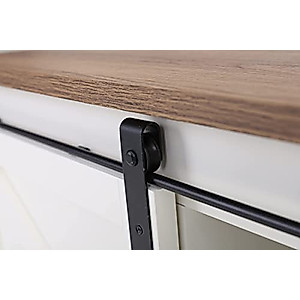 MAISON ARTS Farmhouse Coffee Bar Cabinet Buffet & Sideboard Kitchen Storage Cabinet Cupboard with Sliding Door for Kitchen Dining Living Room, Oak + Ivory