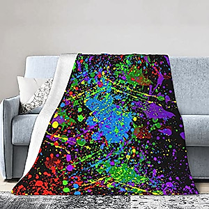 Glow in Dark Splatter Neon Throw Blanket Flannel Blanket 60 x 50 Inches Soft Warm Lightweight Fuzzy Blankets for Bed Sofa Couch Outdoor Travel