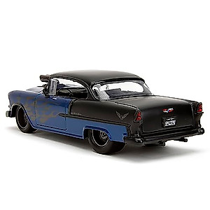 1955 Chevy Bel Air Blue Metallic and Black with Black Flames Bigtime Muscle Series 1/24 Diecast Model Car by Jada 34721