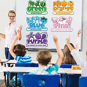 11 Pieces Color Poster for Preschool Classroom Bulletin Board Set Fruit Animal Vegetable Words Learning Color Cutouts with 100 Pcs Glue Point for Toddler Kid Classroom Decorations, 16.5 x 11.5 Inch